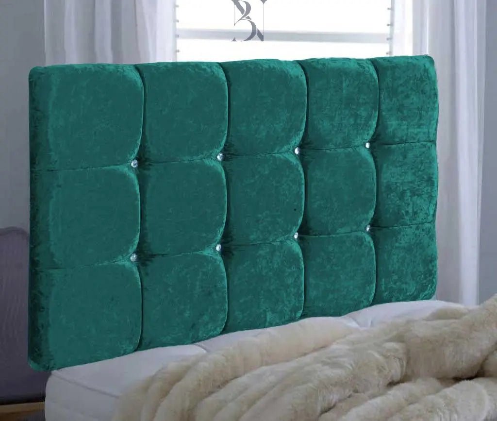 15 Cubed Padded Headboard in Plush Velvet with Diamond Button – BedsnBoards
