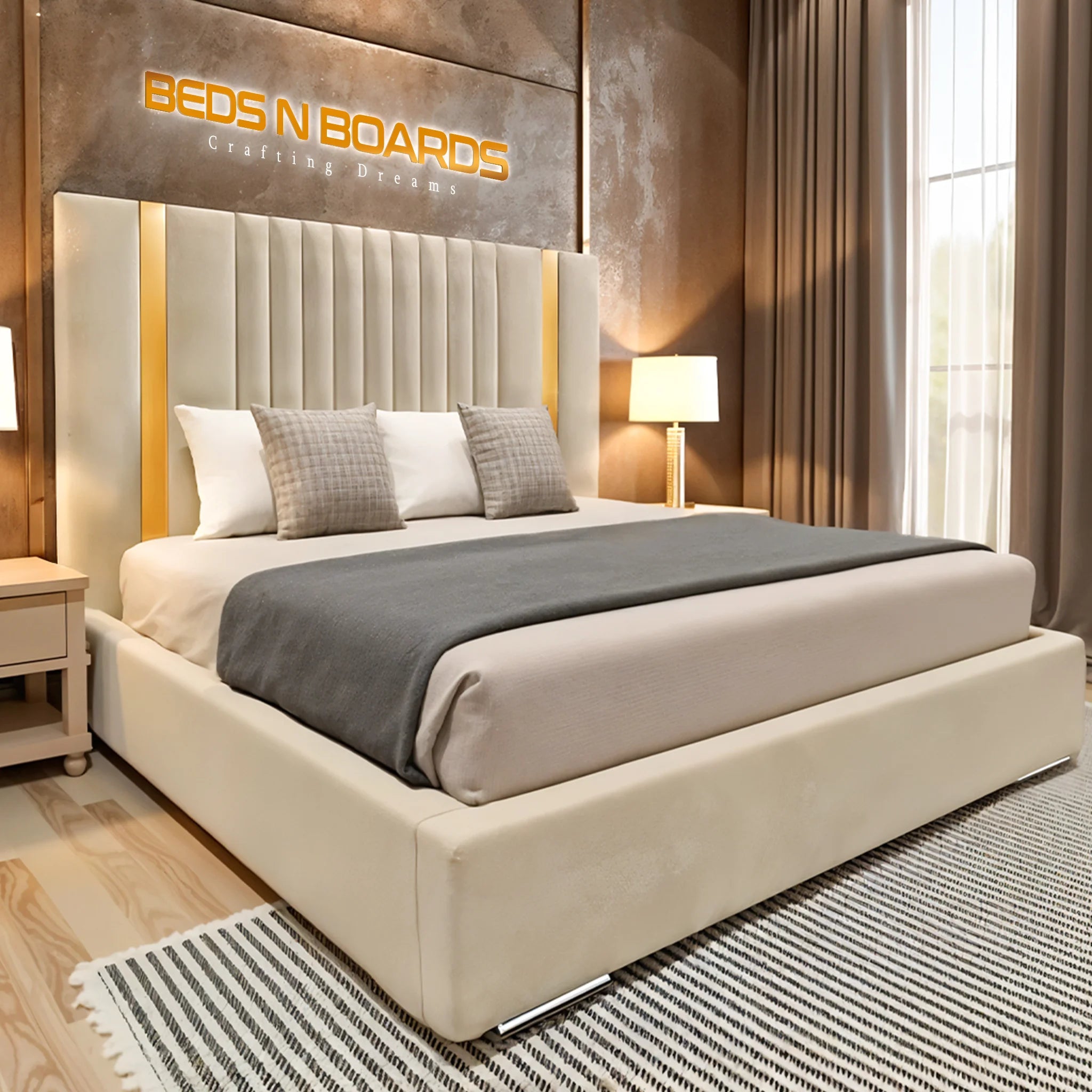 Astoria Luxury Bed Frame with Gold Accents | Upholstered Bed with ...